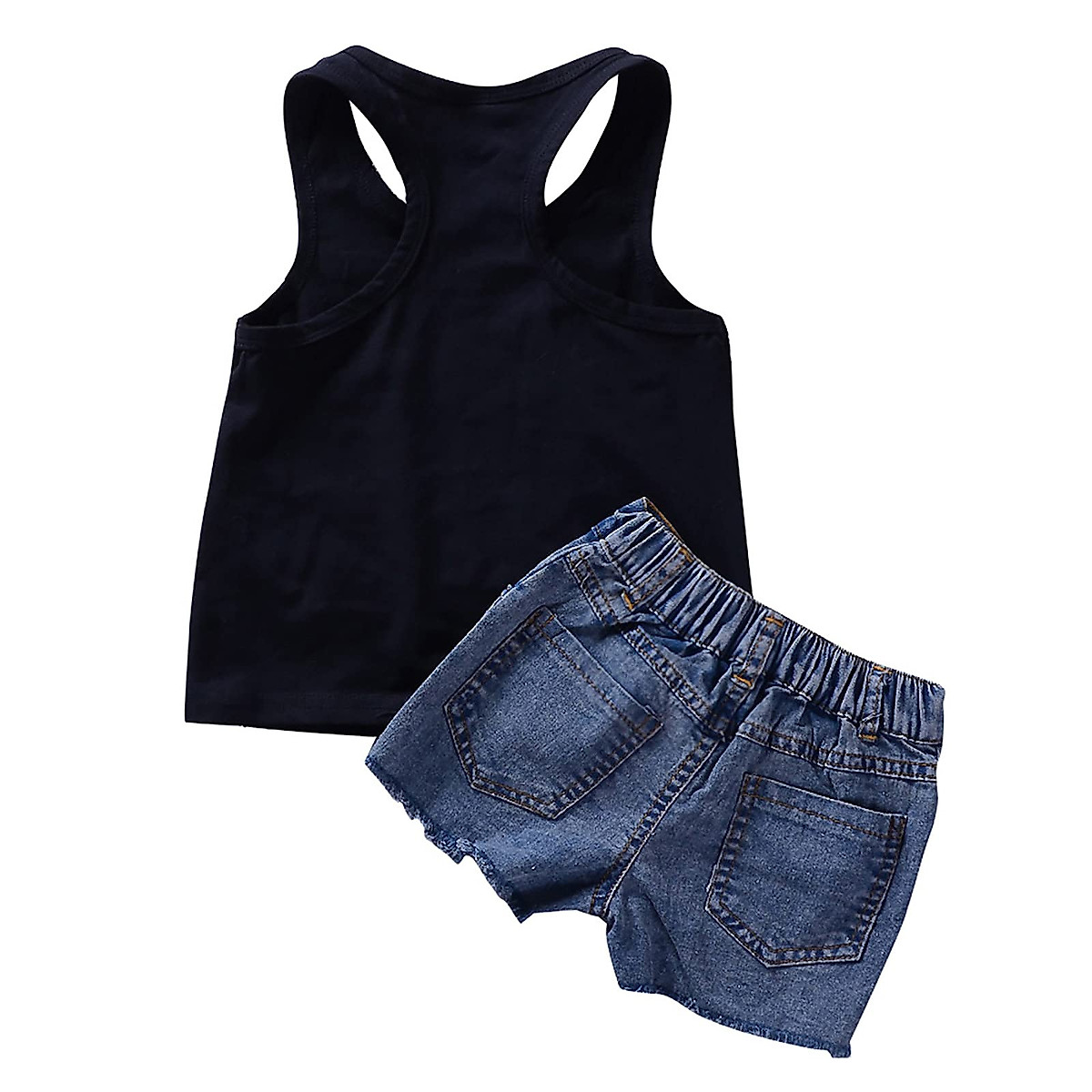 Camidy 1-8T Toddler Girl Sleeveless Vest Tops +Floral Denim Shorts Outfits Set (2-3T, Sunflower+Denim)