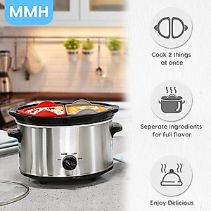 MMH Slow Cooker Divider Liner Fit for Crockpot & Hamilton Beach 6-7 Quart, Silicone Crock Pot Cooking Liners Inserts | Reusable & Leakproof | BPA Free | Dishwasher Safe | Red+Gray