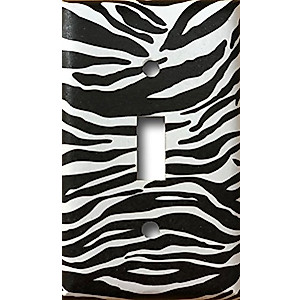 Black White Zebra Animal Print Safari Decor Decorative Single Toggle Light Switch Wall Plate