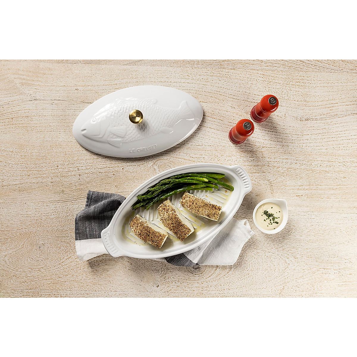 Le Creuset Heritage Stoneware Oval Fish Baker, 1.7qt., Sea Salt