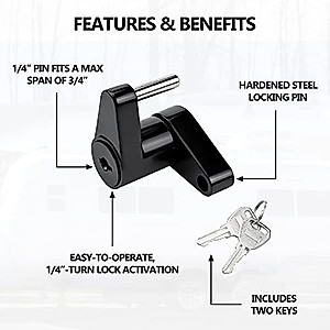 Cenipar Black Trailer Tongue Coupler Lock pin,Dia 1/4 Inch, 3/4 Inch Span,Security Full Protection Towing Power Hauling,Used for Trailer Boat RV Truck Car's Coupler(Pack of One)