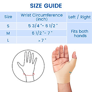 Velpeau Thumb Wrist Compression Sleeve for Arthritis Pain (2 Pcs) -Elastic Liner for Plastic Splint, Right & Left Hands (Beige, Long Version, Medium)