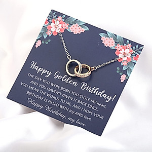 BLEOUK Golden Birthday Gift With Message Card Happy Golden Birthday Necklace Gift For Her Women Grandma Teacher Friend (Happy Golden Birthday)