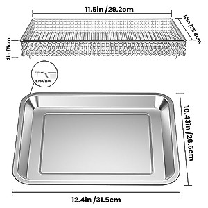 Stainless Steel Baking Tray Pan and Air Fryer Basket Compatible with Cuisinart Airfryer TOA-060 and TOA-065 for Cuisinart air fryer replacement parts