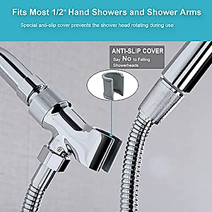 Metal Shower Head Holder for Hand Held Showerhead, Adjustable Shower Arm Mount for Connecting Shower Arm and Shower Hose, Shower Arm Adapter Wand Bracket with Swivel Ball Connector (‎Polish Chrome)
