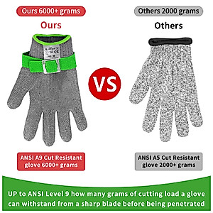 Aillary Level 9 Cut Resistant Kitchen Glove,Food Grade,Machine Washable,Stainless Stell Wire Metal Mesh Safety Work Glove for Mandolin,Meat Cutting,Oyster Shucking,and Wood Working (Large)