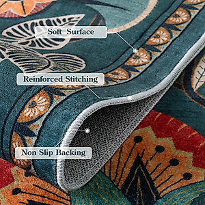 Zealude Egypt Floral Green Kitchen Runner Rug, 2'6''x8' Washable Boho Hallway Bathroom Rug Runner, Non Slip Botanical Vintage Throw Carpet Runner for Living Laundry Room Entry (Dark Green,2'6''x8')