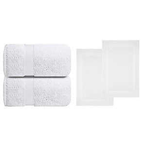Infinitee Xclusives Premium White Bath Sheets – Pack of 2, 35x70 Inches Large Bath Sheet Towel + Cotton Banded White Bath Mats – Pack of 2, 22x34 Inches