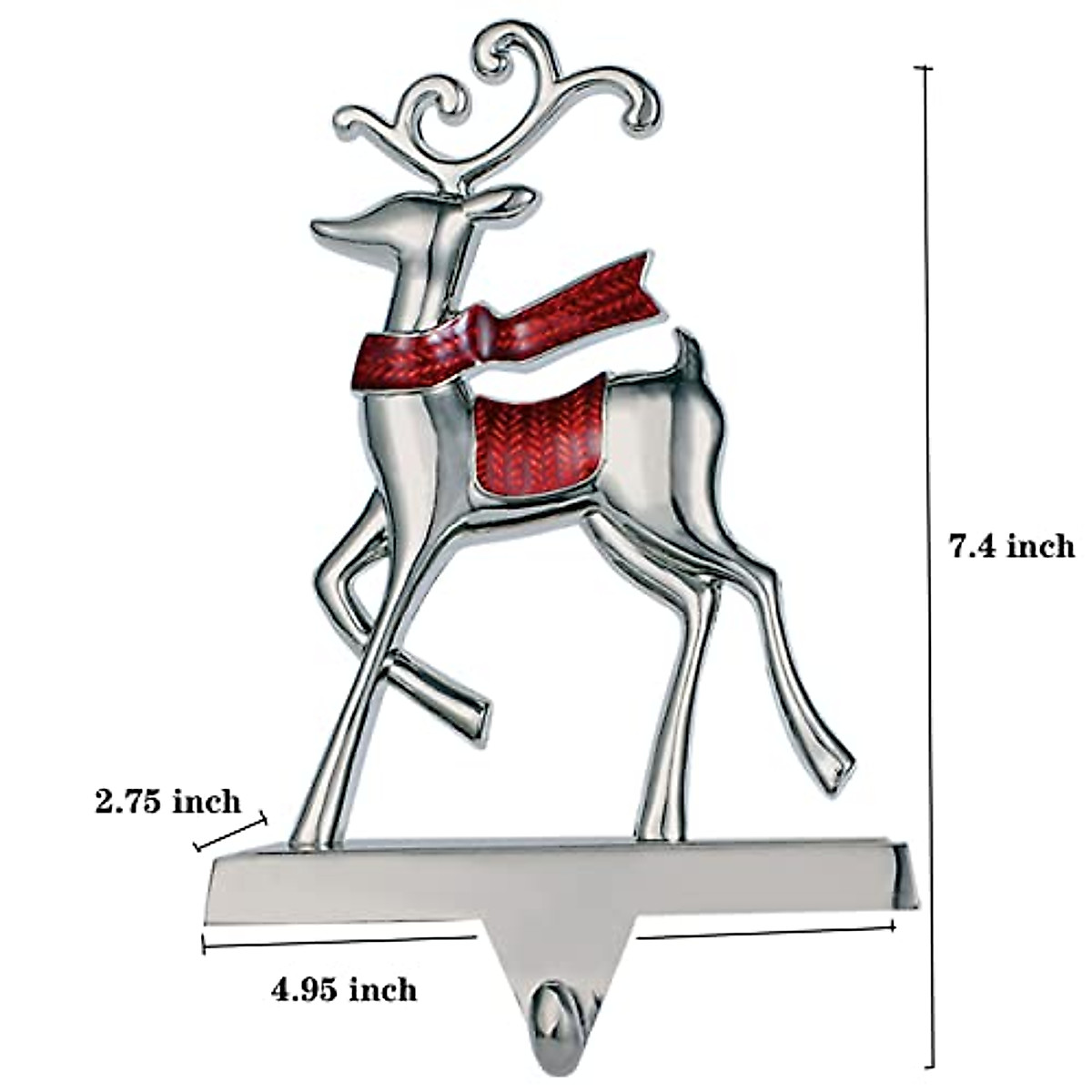 Christmas Stocking Holders for Mantle Set,Silver Christmas Stocking Hangers for Fireplace ,Deer and Sleigh Mantel Hanger Hooks for Stocking Hanging Ornament Firepiece Xmas Decor (Reindeer and Sleigh)