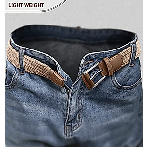 BULLIANT Belt for Men 2Pack,Mens Gift Stretch Braided Web Belt Elastic for Casual Golf Jeans,1 3/8"(Black/Beige,36"-40" Waist Adjustable)