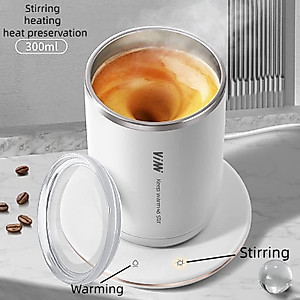 Temperature Control Smart Self Stirring Coffee Mug with Lid,auto Stirring Warmer Coffee Tea Milk Cocoa Mug for Desk Home Office,auto Controlled Heating Cup,GraateHearrt White 11 oz Electric Mixer Mug