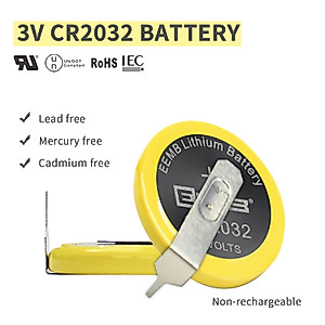 EEMB 10PACK Tabbed CR2032 Lithium Battery with Solder Tabs 3V Lithium Battery 2032 Coin Cell Lithium Batteries for Sensor Radio Gameboy Color Game Replacement Battery