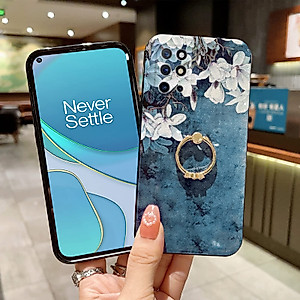 Easyscen for Oneplus 8T 5G Flower Phone Case Girls Women Cute Floral Slim TPU Shockproof Protective Cover with Gold Ring Kickstand Lake Blue Case Compatible with Oneplus 8T 5G (2020)