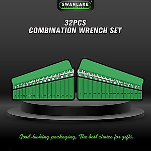SWANLAKE 32-Piece Combination Wrench Set, SAE and Metric, 1/4"-1" & 7mm-22mm, 12 Point, Chrome Vanadium Steel