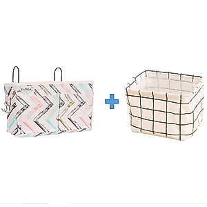 2 Pieces bedside shelf for bed college dorm Hanging Organizer for Bunk and Hospital Beds,Dorm Rooms Bed Rails,Can be Placed Glasses,Books,Mobile (Strip spinning + plaid)