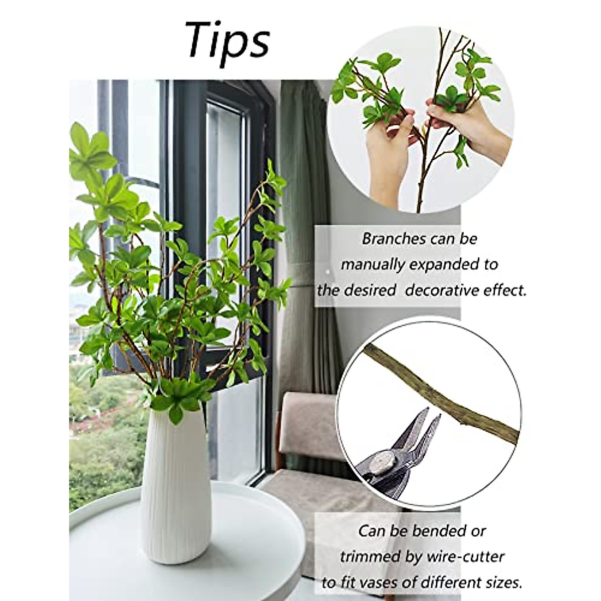 Heleze Artificial Greenery Stems Faux Branches with Leaves for Vase Fake Plants for Home Decor Indoor 26.3 Inch 3 PCS