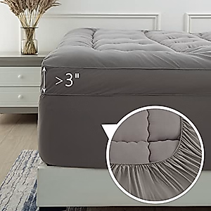 Marine Moon Full Mattress Topper, Cooling Bed Topper Mattress Pad Cover,Thick Plush Pillow Top Mattress Topper for Back Pain Relief, Soft Down Alternative Toppers with Deep Pocket, Grey