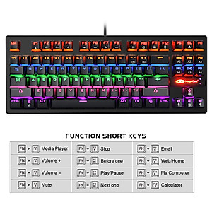 MageGee Mechanical Gaming Keyboard 87 Keys with RGB LED Backlit - Wired USB Computer Keyboard with Blue Switches, 100% Anti-Ghosting, Metal Construction, Water Resistant for Windows PC Laptop