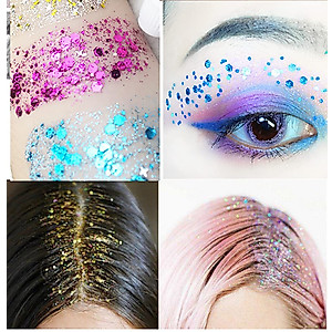 GL-Turelifes Body Glitter Gel, Easy to Apply&Remove 50ml Mermaid Sequins Chunky Glitter for Body Face Hair, Festival Glitter Halloween Costume Makeup Long Lasting Sparkling (Christmas Green)