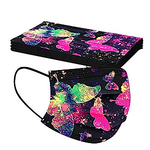 50 Pack Disposable Face Mask for Adult With Designs Cute Butterfly Printed Paper Masks Full Face Cover Protections (Butterfly Theme/02)