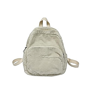 Eagerrich Small Mini Backpack Purse for Women Travel Corduroy Bag for Women Cute Aesthetic(White)