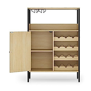 Yechen Wine Bar Cabinet with Storage for Liquor and Glasses, FreeStanding Wood Coffee Bar Cabinet with Wine Rack, Metal Sideboard Buffet Cabinet