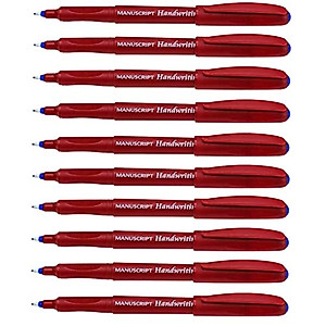 Manuscript Blue Handwriting Pens Ergonomic Washable Ink - Pack 10