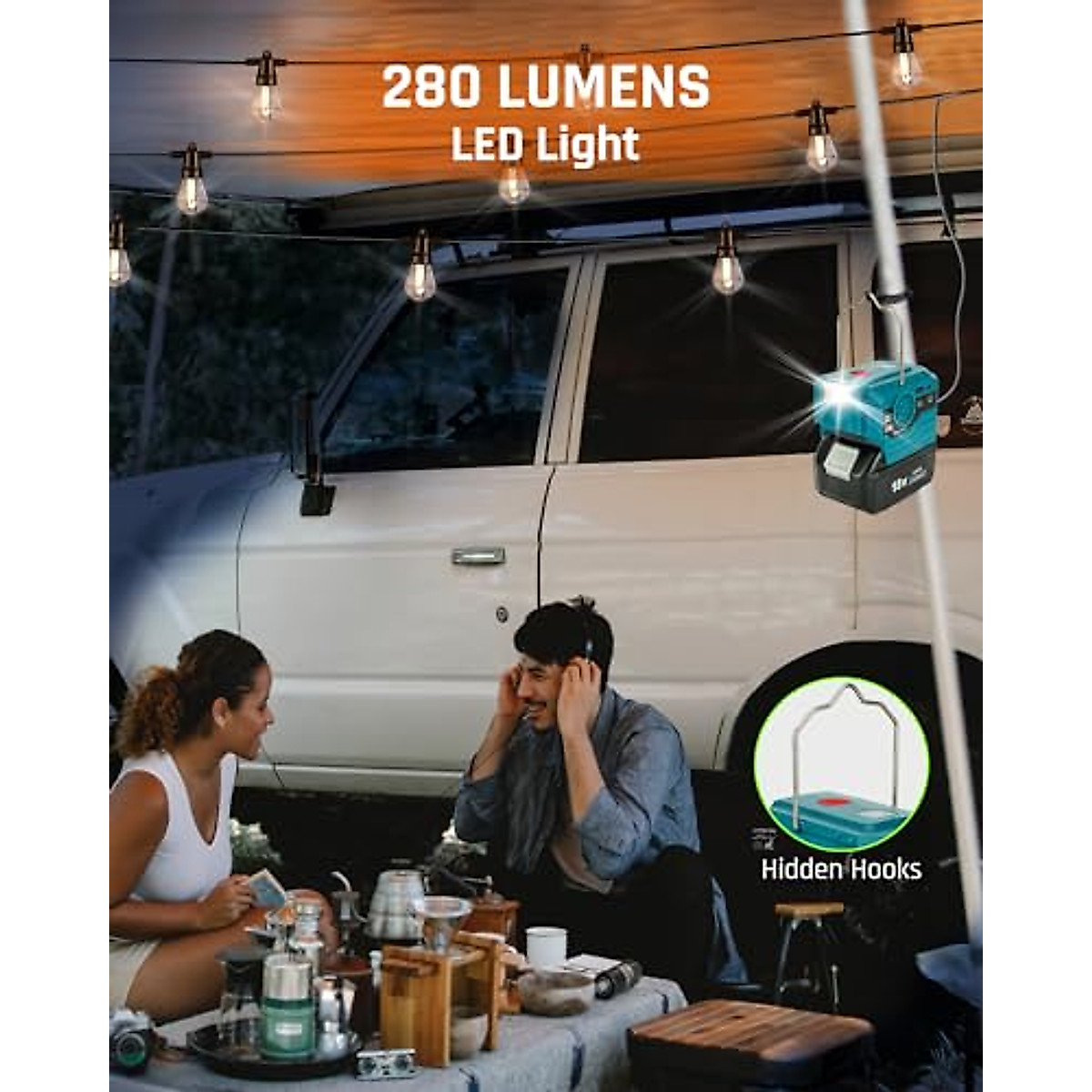 200W Power Inverter for Makita 18V Battery,DC 18V to AC 110-120V Portable Power Station with 1 USB Port, 1 USB-C Port,280lm LED Light for Outdoors Camping Travel Hunting Emergency(Tool Only)