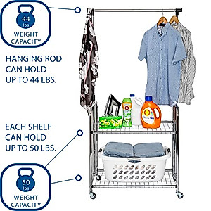 Seville Classics Closet Garment Organizer with Metal Hanging Rod Wardrobe Storage System w/Steel Shelves for Clothes, Shirts, Jackets, Coats, Blankets, Shoes