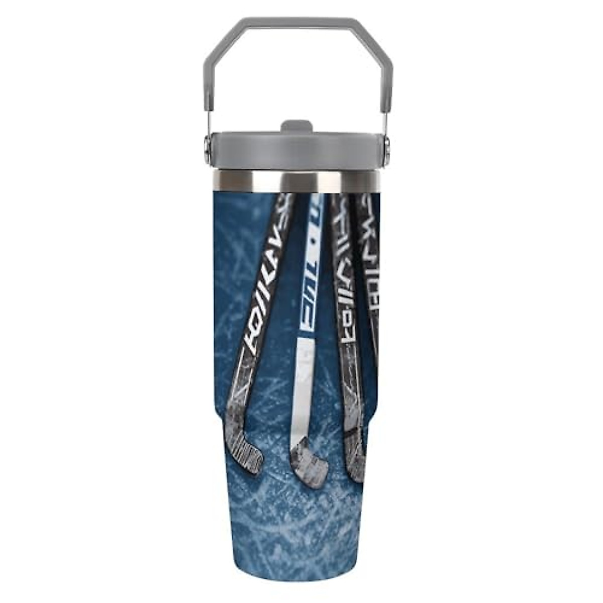 WITHSBKK 30oz Car Cup Ice Hockey Sticks Printed with Portable, Stainless Steel Travel Mug, Vacuum Insulated Tumbler And Straw, Leakproof for Car & Outdoor, UV Printed Design