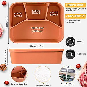Baderke 2 Pcs Leak Proof Silicone Bento Box Lunchbox with 4 Compartments Reusable Lunch Containers Bento Box for Kids Adults Microwave Dishwasher Freezer Christmas Gift