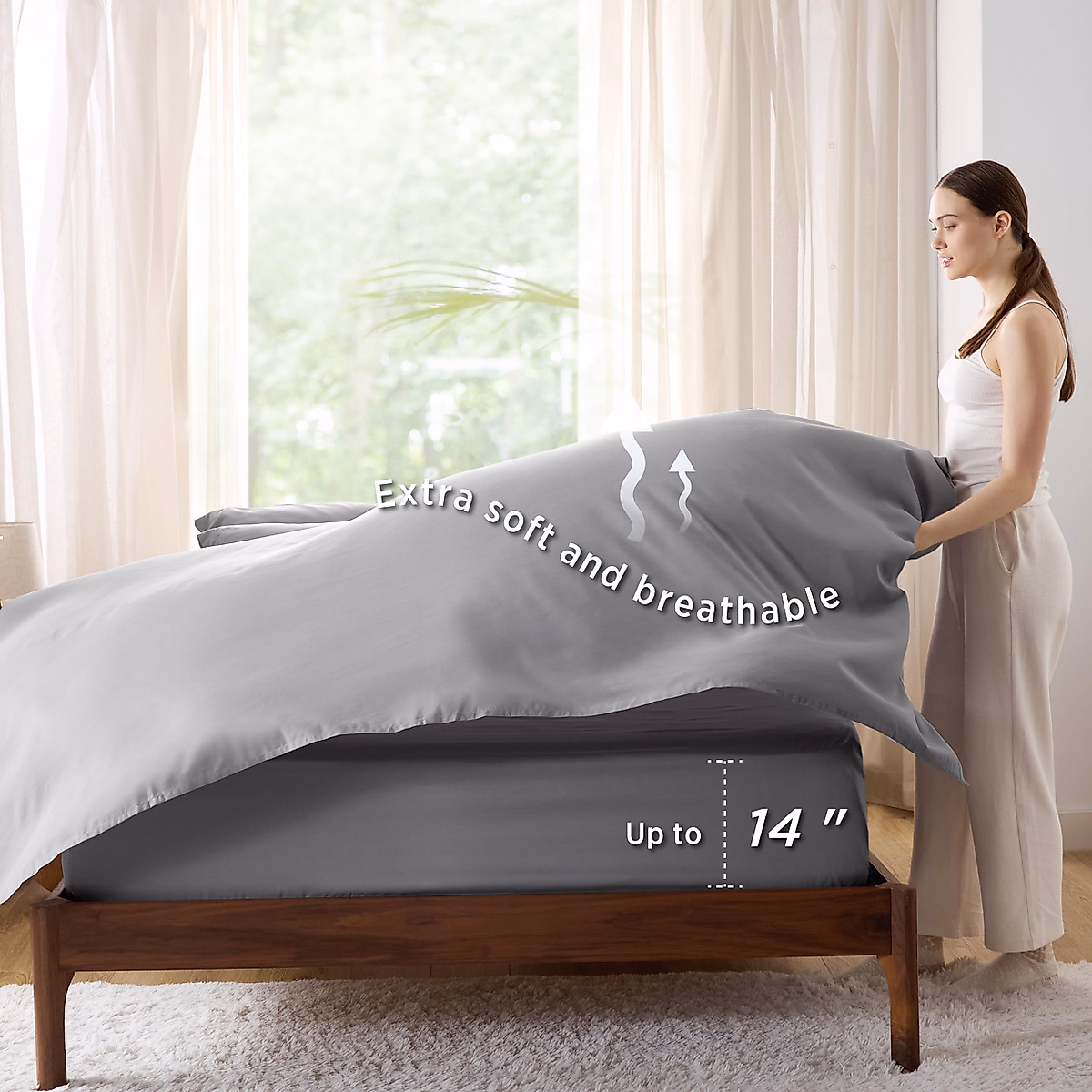 Bedsure Grey Comforter Set Queen - 7 Pieces Solid Bed in a Bag, Queen Bed Set with Comforter, Sheets, Pillowcases & Shams