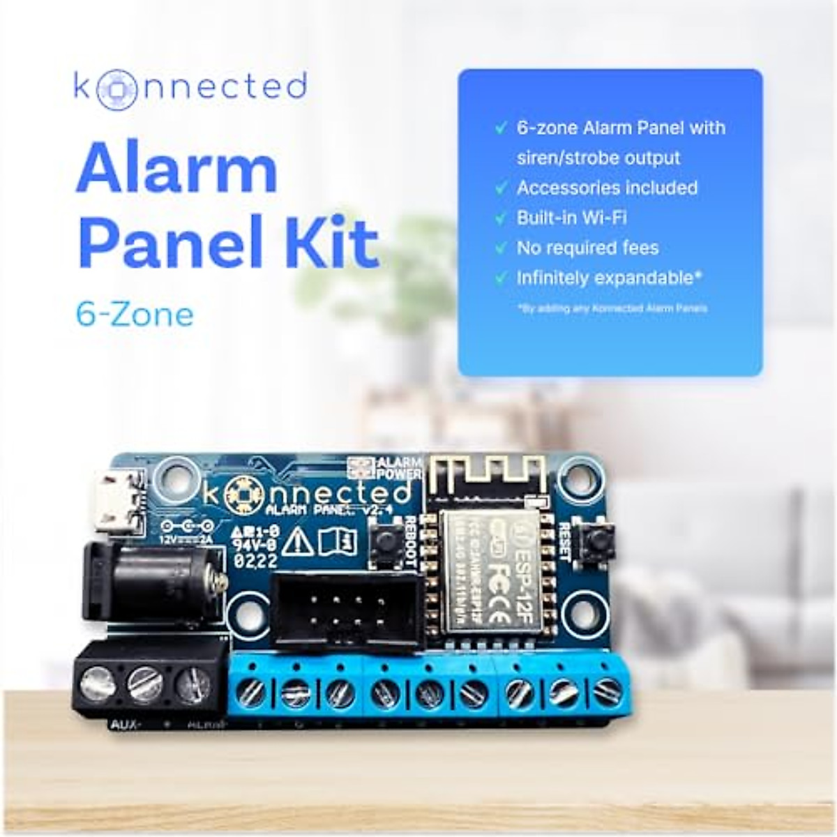 6-Zone Wired Smart Alarm Panel - Konnected Alarm Panel - Make Wired Alarm System Smart - SmartThings, Alexa, Home Assistant - No Batteries or Monthly Fees - Wi-Fi Connection - Accessories Included