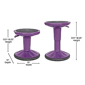 Flash Furniture Carter Adjustable Height Kids Active Stool - Flexible Purple Stool for Classroom and Home - Non-Skid Bottom - Rubberized Seat - 14" - 18" Seat Height