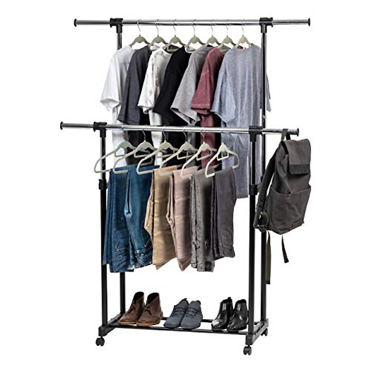 IRIS USA Adjustable and Extendable Double-Rod Clothes Garment Rack
