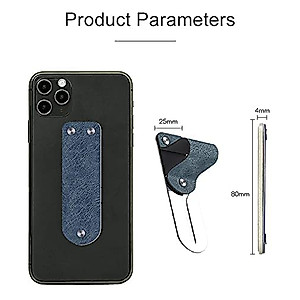 Hualing Metal Cell Phone Finger Ring Stability Holder Back Stand Collapsible Stainless Steel + Real Leather Hand Grip Universal for iPhone Samsung Galaxy Mobile (Blue), SSL