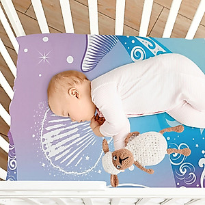 Whales Dolphins Waves Baby Crib Sheets Soft Toddler Bed Sheets Breathable Mattress Cover Playard Sheet for Boys Nursery Crib Mattress Unisex, 39 * 27 * 5in