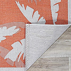 Couristan Monaco Indoor/Outdoor Area Rug for Patios, Decks, Kitchens, and Laundry Rooms, All-Weather, Pet-Friendly and Easy to Clean, Coastal Flora Pattern in Ivory-Orange, 5'3" x 7'6"