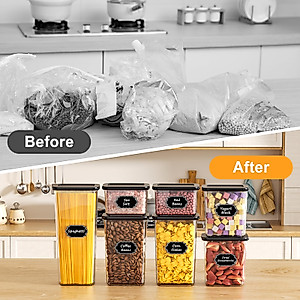 Nifogo Airtight Food Storage Containers with Lids 7 Pack, kitchen Storage Containers, Kitchen and Pantry Organization Set, for Cereal, Flour, Sugar, Pasta, Dry Food, Include 60 Labels
