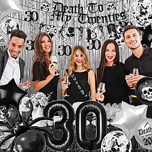 TSVATE Death to My 20s Decorations, 30th Birthday Decorations for Him, Rip to My 20s Birthday Decorations, Black 30th Birthday Decorations, 30 Balloon Numbers, Table Cloth, Cheers to 30 Years Dirty 30