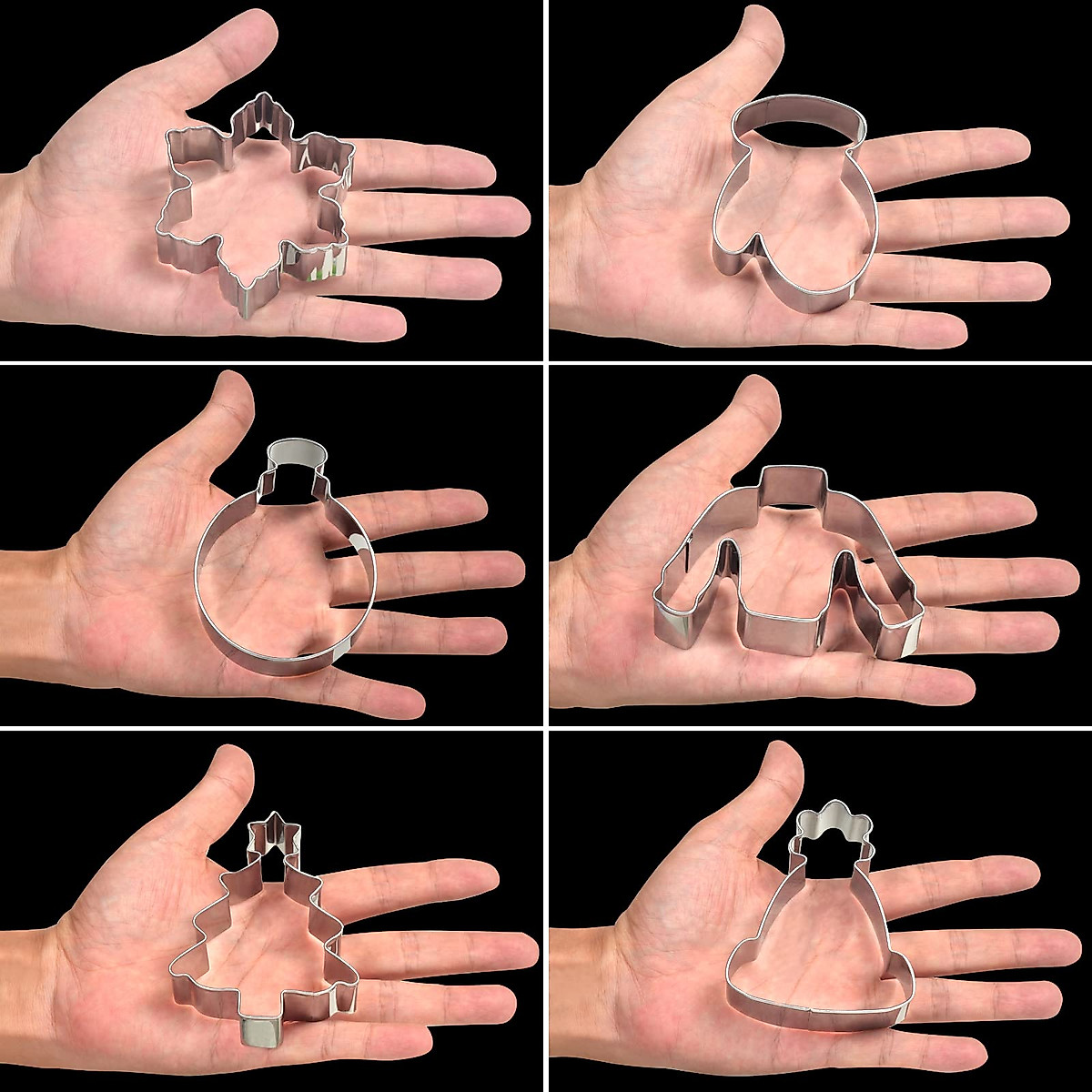 Winter and Christmas Cookie Cutter Set 6 Piece with Ugly Sweater, Hat,Mitten,Snowflake,Christmas Ornament,Tree Shape- Cookie Fondant Biscuit Cutters for Baking,Sandwiches, and Pancakes