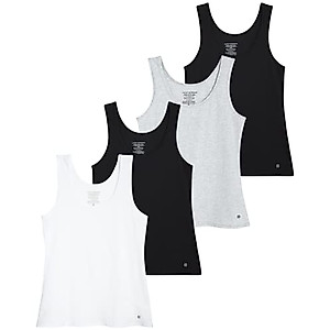 Lucky Brand Women's Tank Top - 4 Pack Stretch Cotton Scoop Neck Sleeveless T-Shirt (S-XL), Size Medium, Black/Grey/Black/White