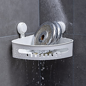 Suction Shower Caddy Corner Waterproof Shower Basket No-Drilling Removable Bathroom Shower Holder Organizer Plastic Shower Corner Rack Heavy Duty Max Hold 22lbs for Bathroom & Kitchen - White