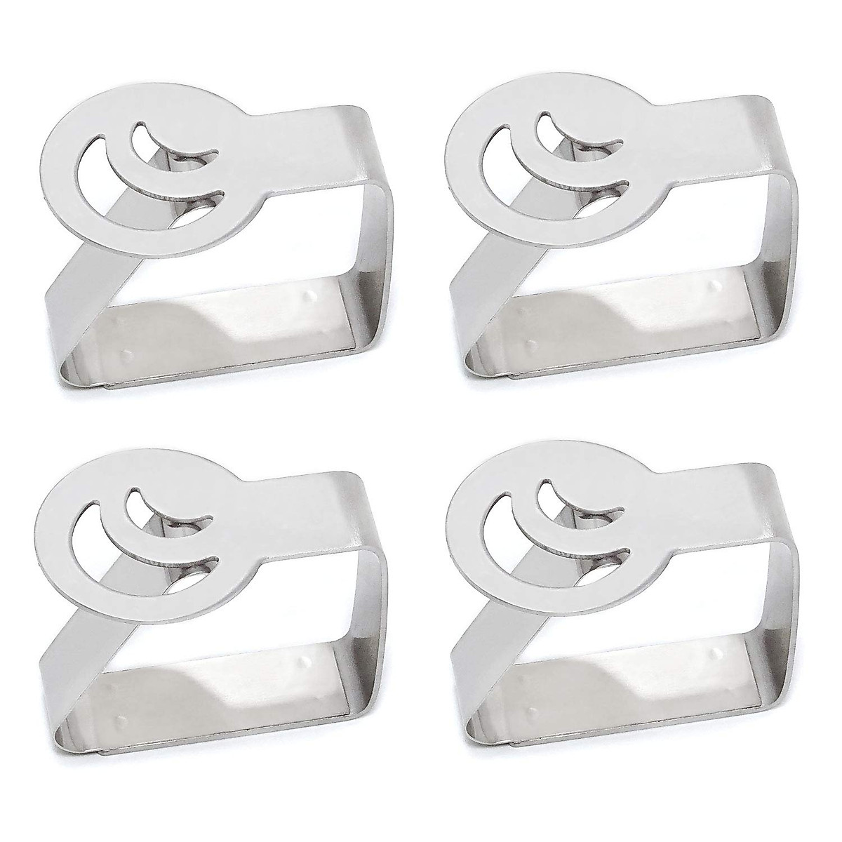 Honbay 4PCS Stainless Steel Silver Thickened Strong Cloth Clip,Tablecloth Clamp Holder, Table Cover Clamps,Table Cloth Holders, Table Cloth Clips Holders for Outdoor and Indoor (Moon)