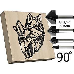 Align Carbide, 4-Piece 90 Degree V Groove Router Bits, 1/4 Inch Shank, Carbide Tipped, CNC Engraving Bit, Woodworking Chamfer Bevel Cutter, CNC Router Pro-Series.