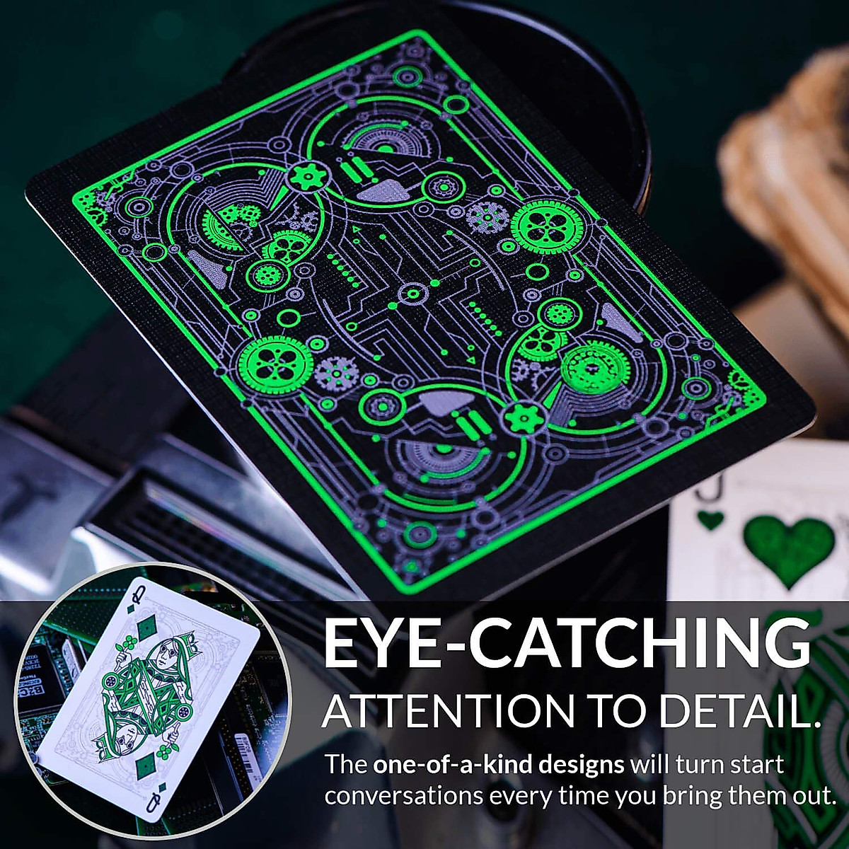 Cyberpunk Green Playing Cards, Cardistry Decks, White Deck of Playing Cards for Kids & Adults with e-Book, Unique Playing Cards for Poker, Cyberpunk