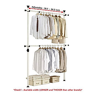 PRINCE HANGER, Closet System, One Touch Double Adjustable Clothes Rack, Clothing Rack, Garment Rack, Freestanding, Organizer, Heavy Duty, Tension Rod, Made in Korea (Ivory)