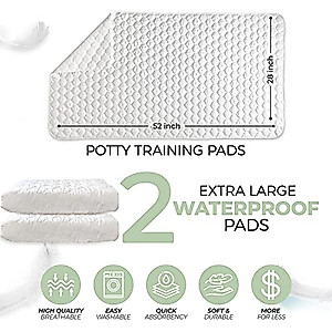 Toddler Mattress Pads - 2 Pack XL Potty Training Pads for Toddler, Waterproof Crib Mattress Protector Pad, Over The Sheet Pee Pad for Bedwetting, 52" x 28" Washable, Reusable, Leakproof