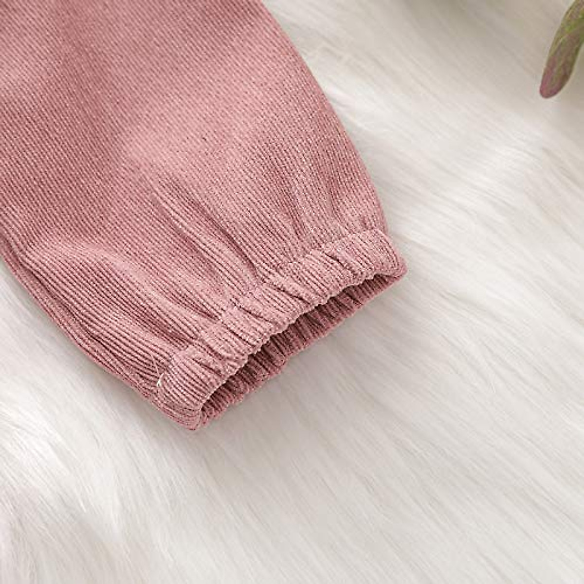 YQYJA Toddler Baby Girls Fall Winter Corduroy Ruffle Long Sleeve Dress Headband Kids Dresses (Pink, 12-18 Months)