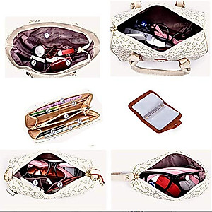 RainboSee Women 6 Pcs Handbag Tote Stitching Shoulder Bag PU Top Handle Hobo Satchel Purse Clutch Beige